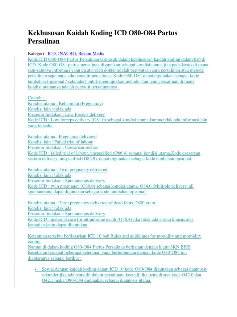 Kekhususan Kaidah Koding ICD O80 | PDF