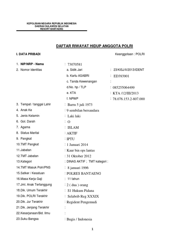 Blanko DRH Lengkap | PDF