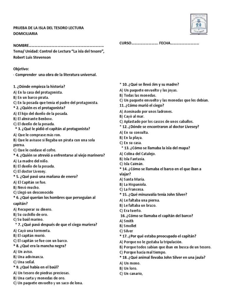 La Isla Del Tesoro Prueba Domiciliaria | PDF | Isla del tesoro | Piratería