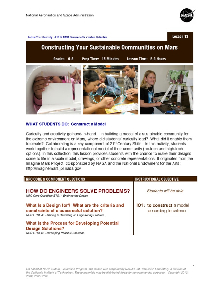Constructing Your Sustainable Communities On Mars: Lesson 13 | PDF ...