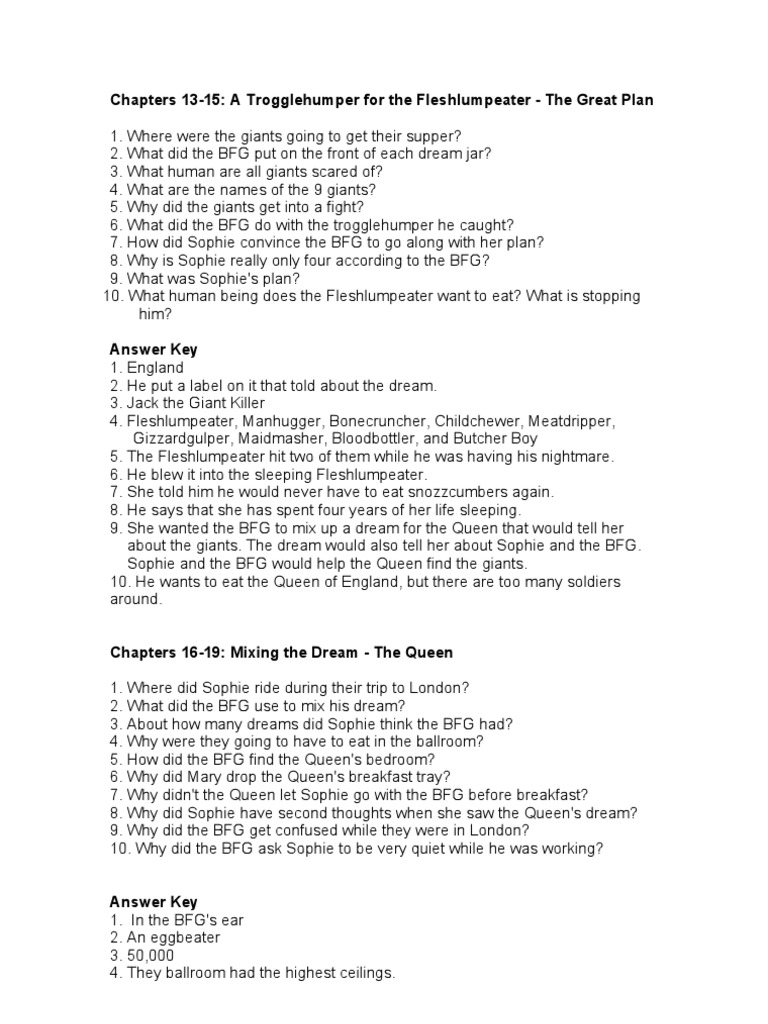 BFG Questions and Answers | PDF | Mystery, Thriller & Crime Fiction