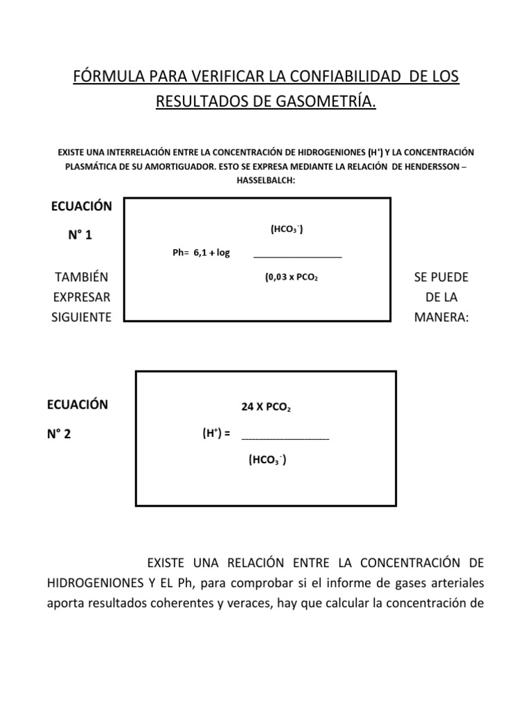Fórmula para Verificar La Confiabilidad de Los Resultados de Gasometría ...