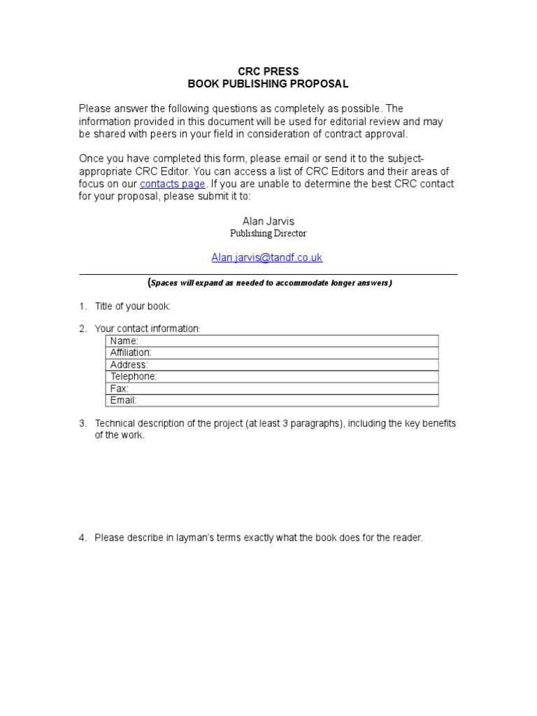 CRC Press Book Publishing Proposal: Contacts Page | PDF | Books | Textbook