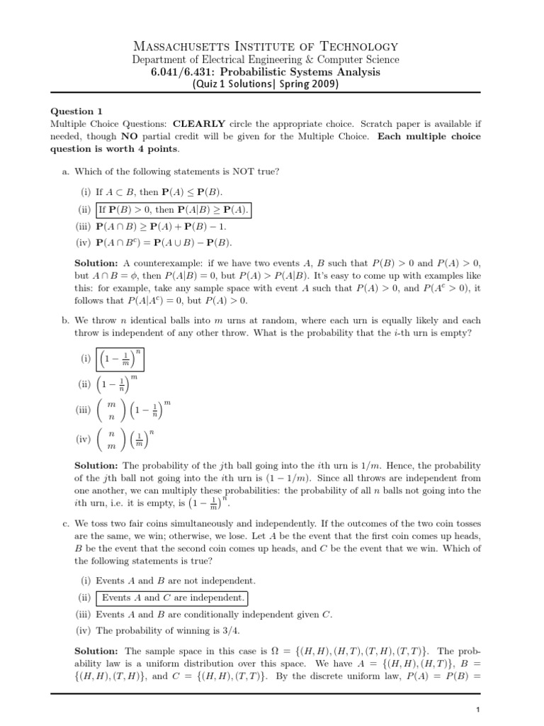 MIT6 041SCF13 Qu01 s09 Sol | PDF | Probability Theory | Probability ...