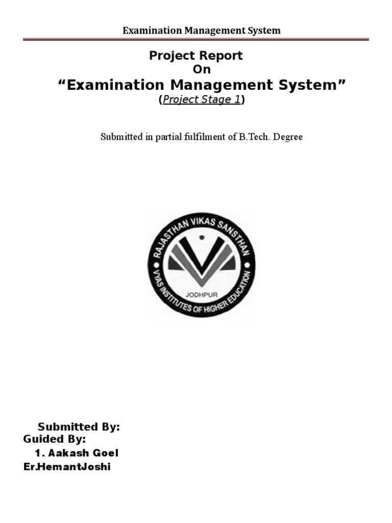 "Examination Management System": Project Report On | PDF | Usability | Databases