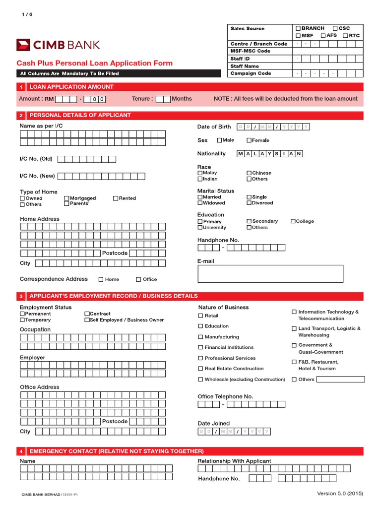 CIMB Loan and Credit Card Application Form | PDF | Credit Card | Debits ...