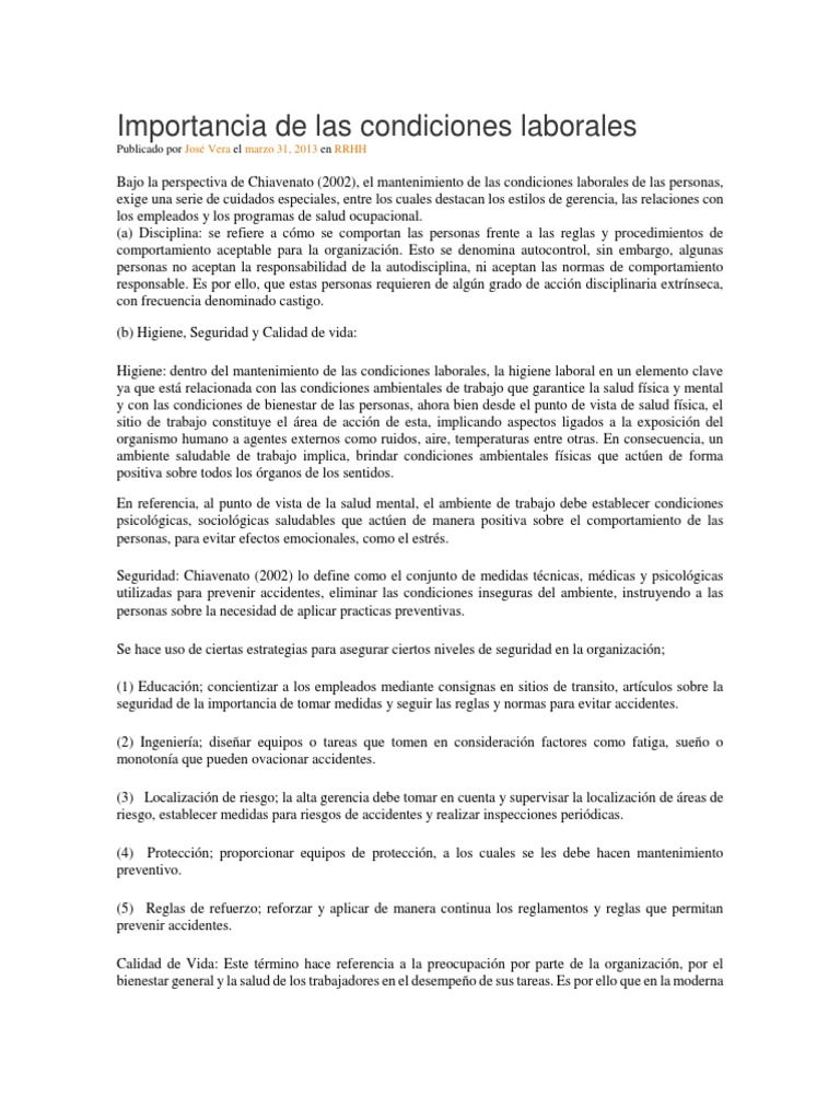 Importancia de Las Condiciones Laborales | PDF | Máster en ...