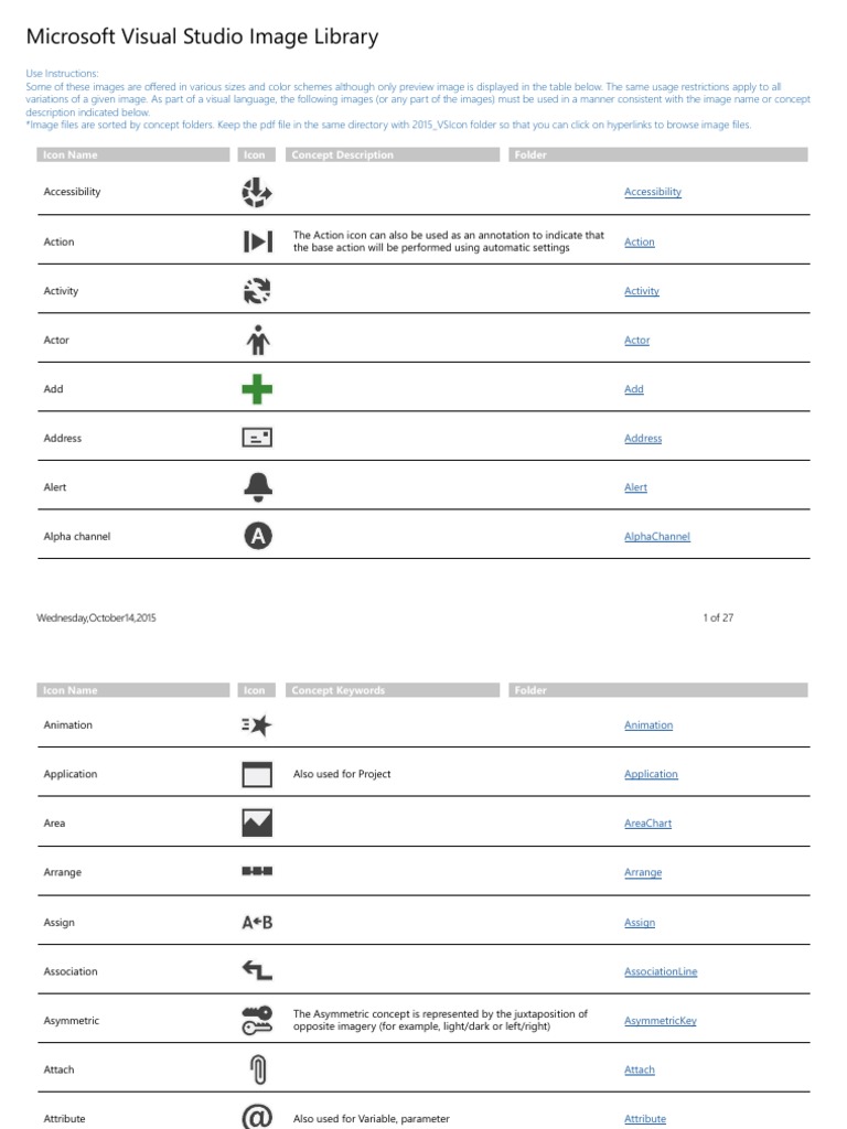 VisualStudioImageLibrary2015 Concept PDF | PDF | Extensible Application Markup Language | Icon ...