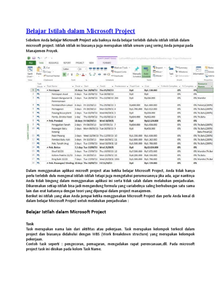 Istilah Penting dalam Microsoft Project | PDF