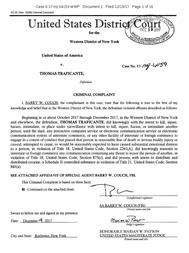 Thomas Traficante Criminal Complaint | PDF | Text Messaging | Backpage