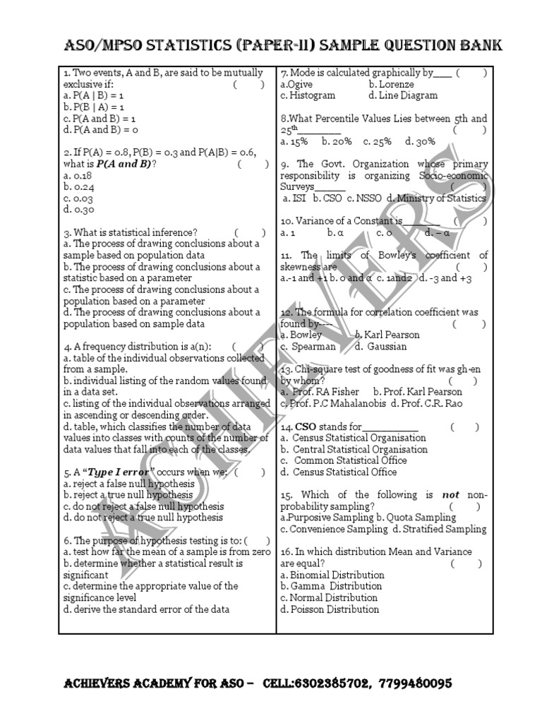 ASO Sample Questions by Achievers | PDF | Statistical Hypothesis ...