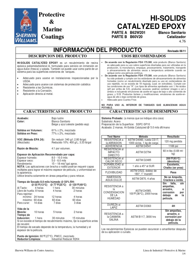 Hi Solids Epoxy B62W201 - Esp - M | PDF | Hormigón | Acero