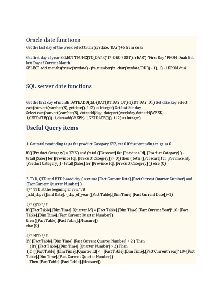 Oracle Date Functions: Useful Query Items | PDF | Data Management ...