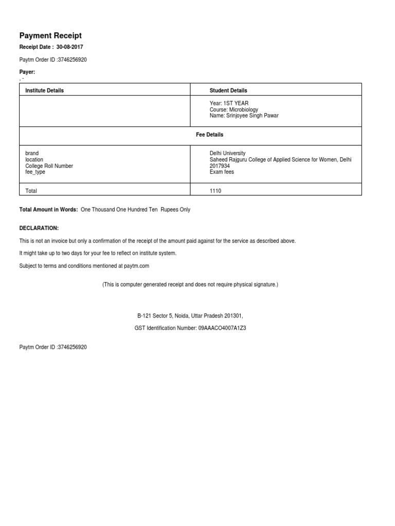 Paytm Fee Receipt | PDF
