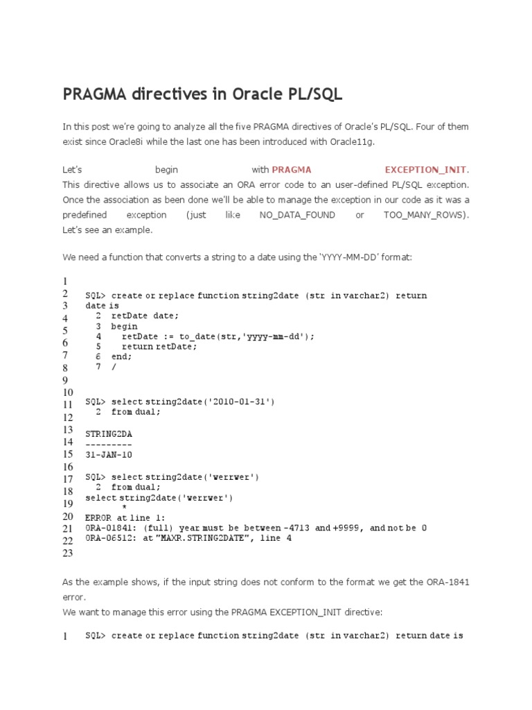 Types of Pragma | PDF | Pl/Sql | Subroutine