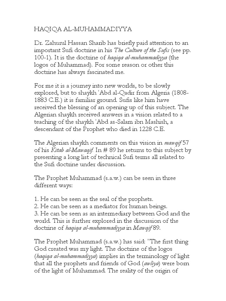 Haqiqa Al Muhammadiyya | PDF | Nous | Sufism