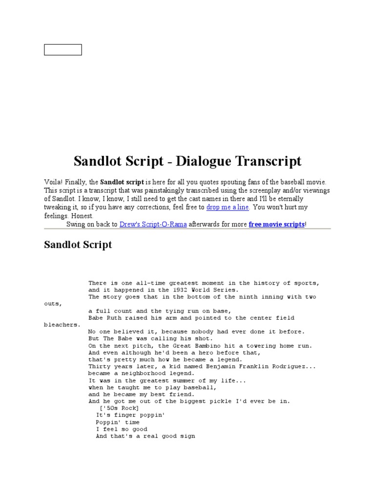 Sandlot Script | PDF | Babe Ruth | Sports