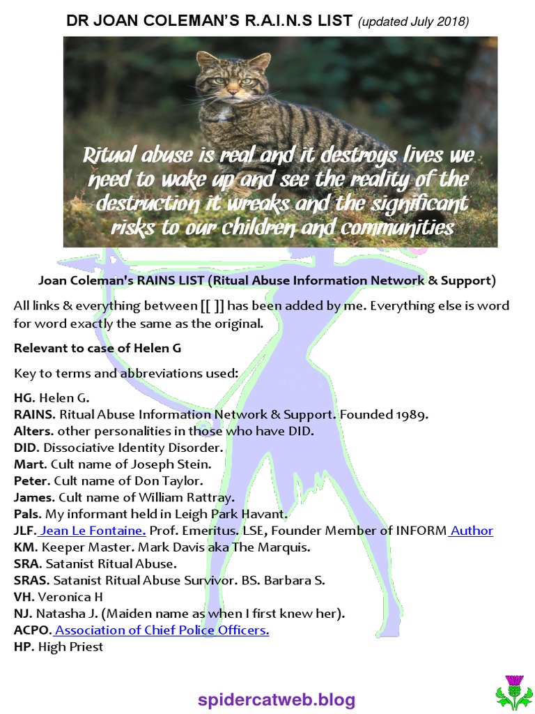 Joan Coleman's RAINS LIST (Ritual Abuse Information Network & Support ...