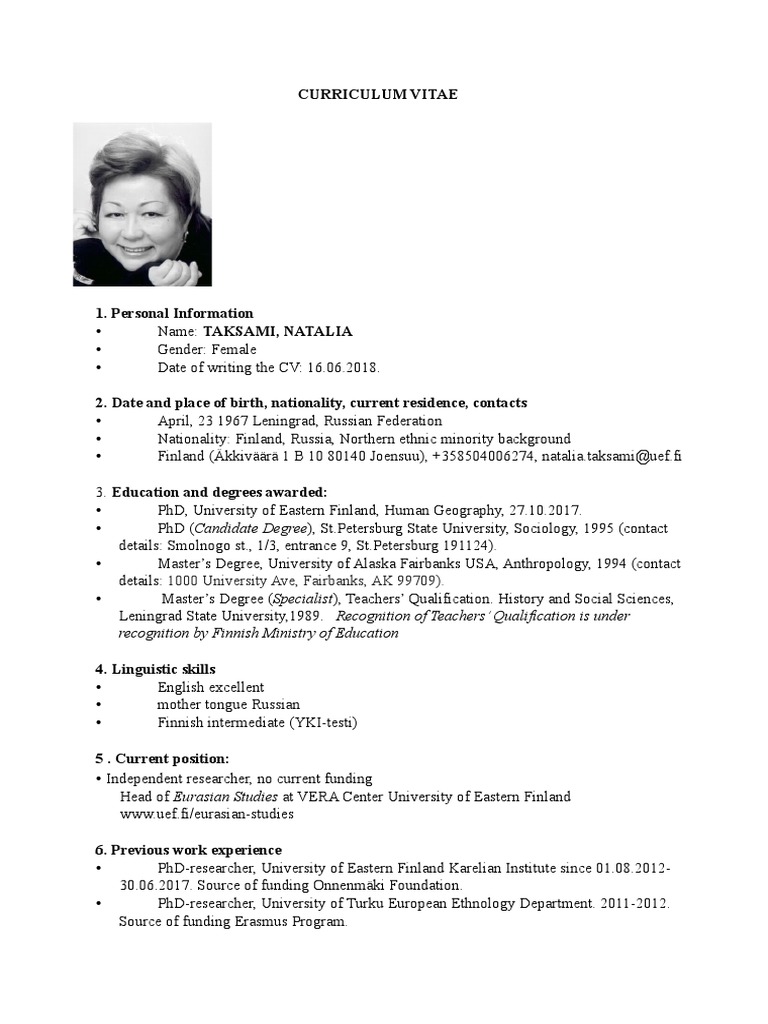 Curriculum Vitae06 | PDF | Finland | Academic Degree