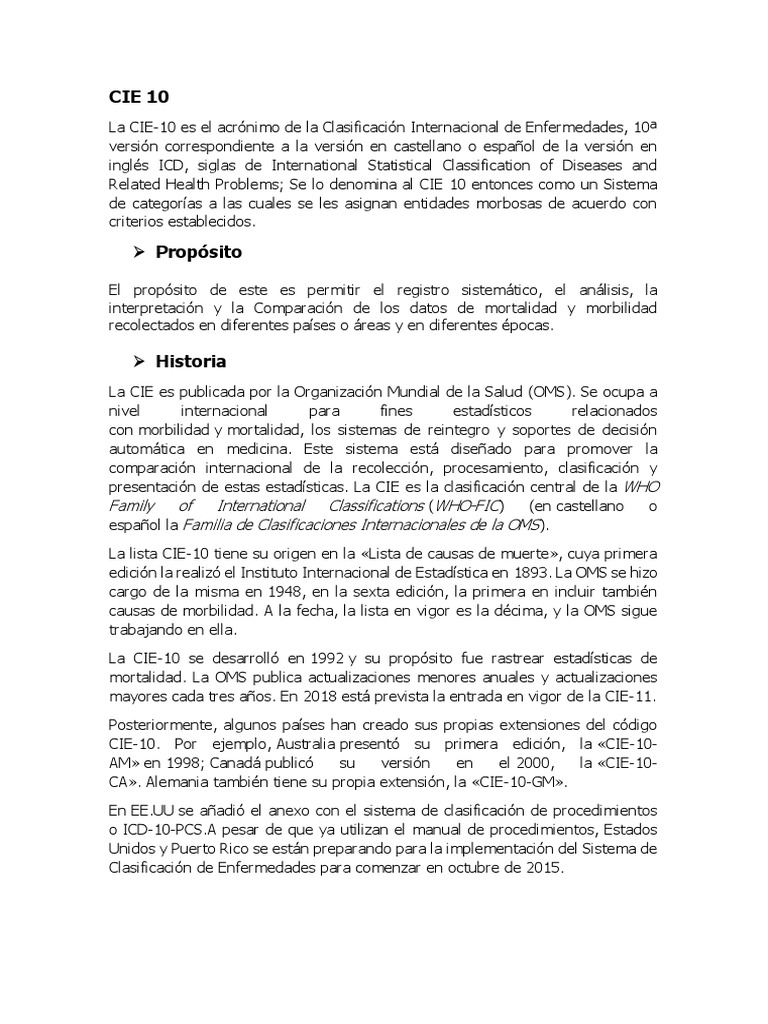 Cie 10 | PDF | Clasificación estadística internacional de enfermedades y problemas de salud ...