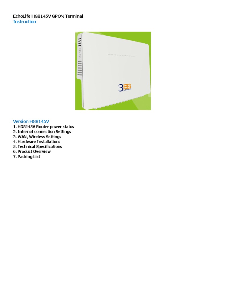 20180124101654EchoLife HG8145V GPON Terminal - Eng | PDF | Wireless Lan ...