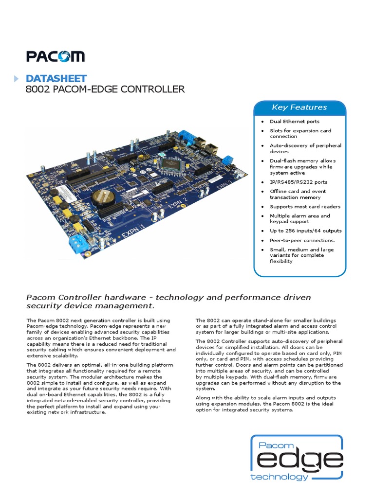 8002 Pacom Edge Controller Datasheet | PDF | Security Alarm | Access ...