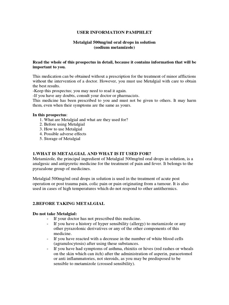 ENG - Metalgial PDF | PDF | Dose (Biochemistry) | Chemistry