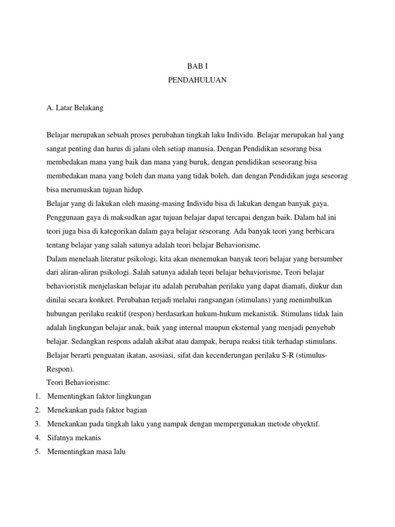 Makalah Teori Belajar Behaviorisme | PDF