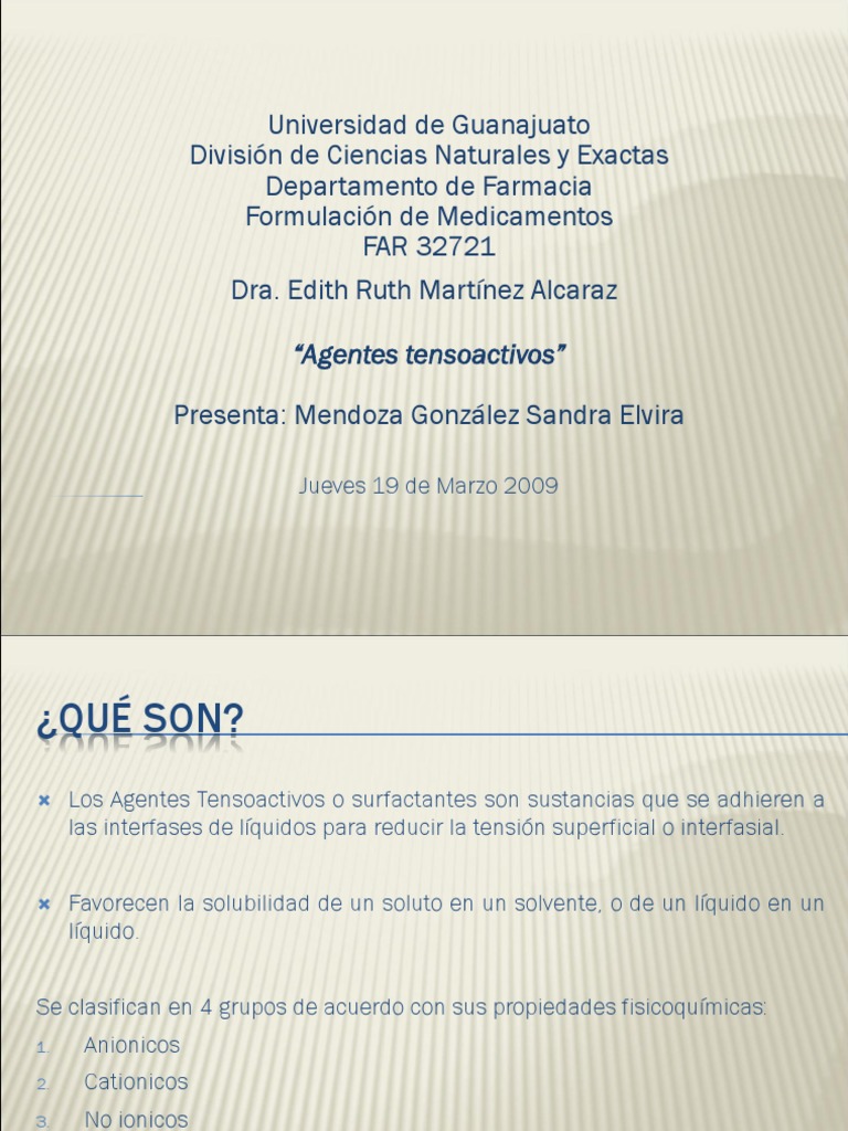 Agentes tensoactivos: clasificación, propiedades y aplicaciones | PDF ...