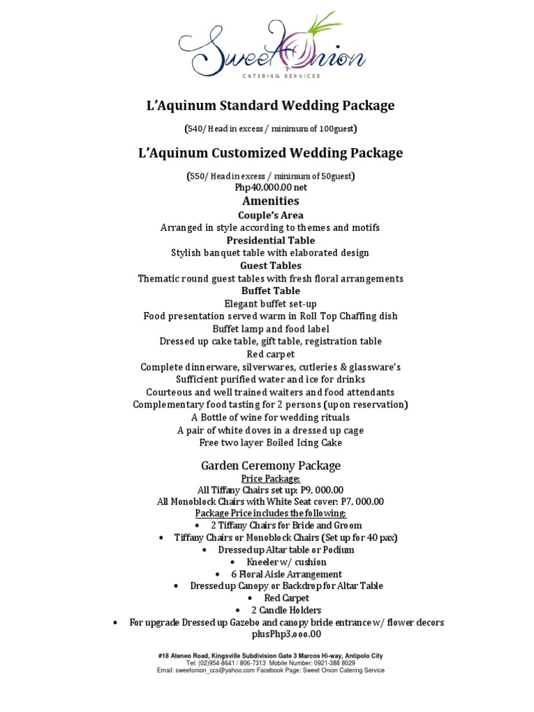 L'Aquinum Standard Wedding Package L'Aquinum Customized Wedding Package ...