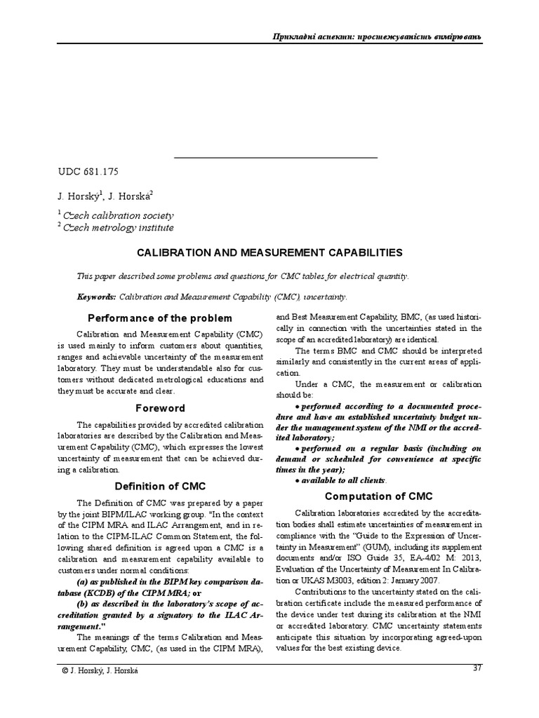 Calibration and Measurements Capabilities (CMC) | PDF | Calibration ...