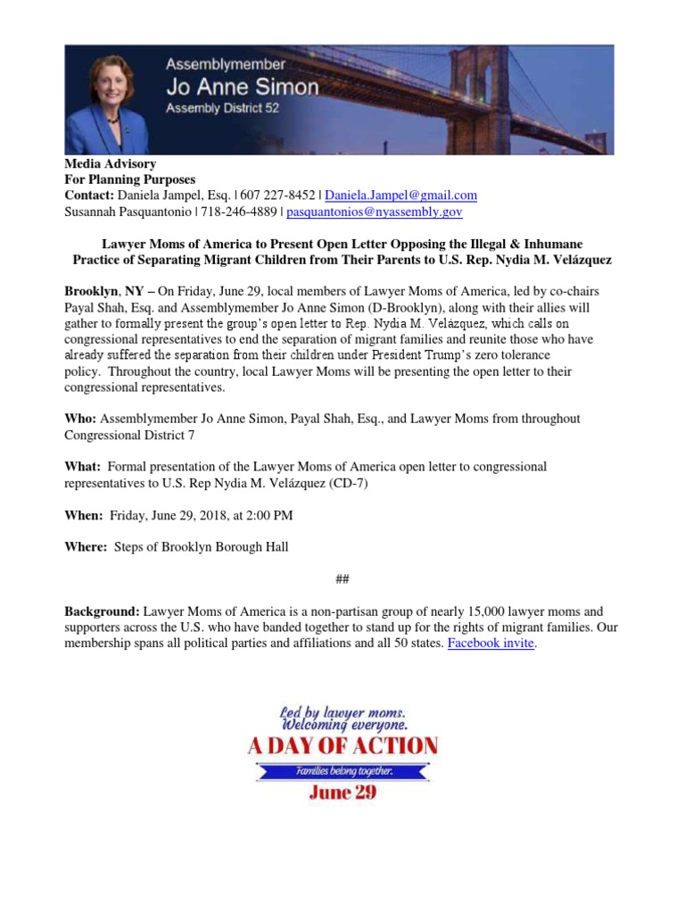 Advisory: Lawyer Moms Deliver Letter On Family Separation | PDF