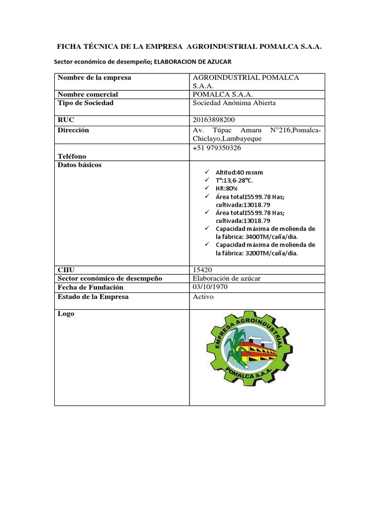Perfil de la empresa agroindustrial Pomalca S.A.A.: Líder en la ...