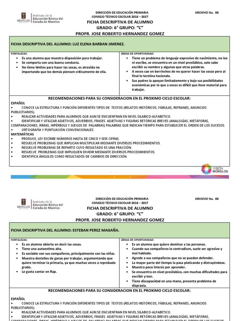 Ejemplo De Ficha Descriptiva Por Alumno | Images and Photos finder Ejemplo De Ficha Descriptiva Por Alumno | Images and Photos finder