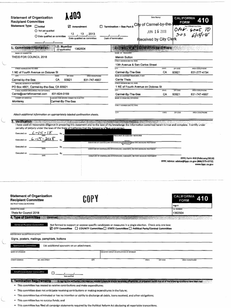 Theis for Council 2018 Organization Statement | PDF | Post Office Box ...