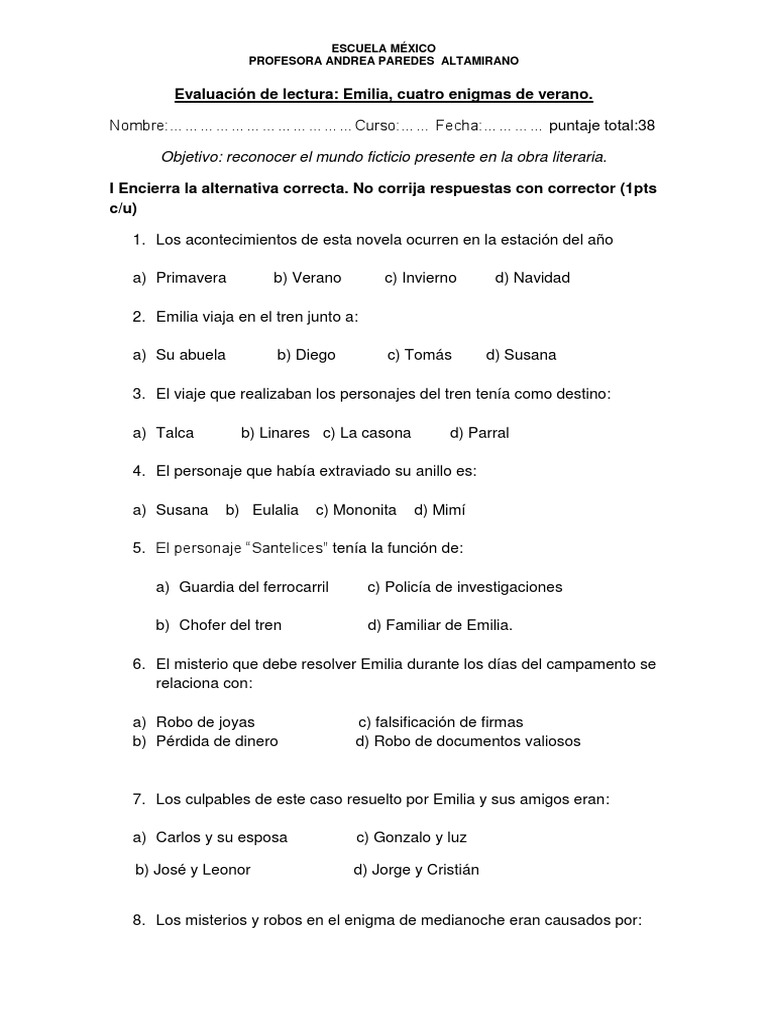 Prueba Libro Emilia Cuatro Enigmas de Verano | PDF | Ocio