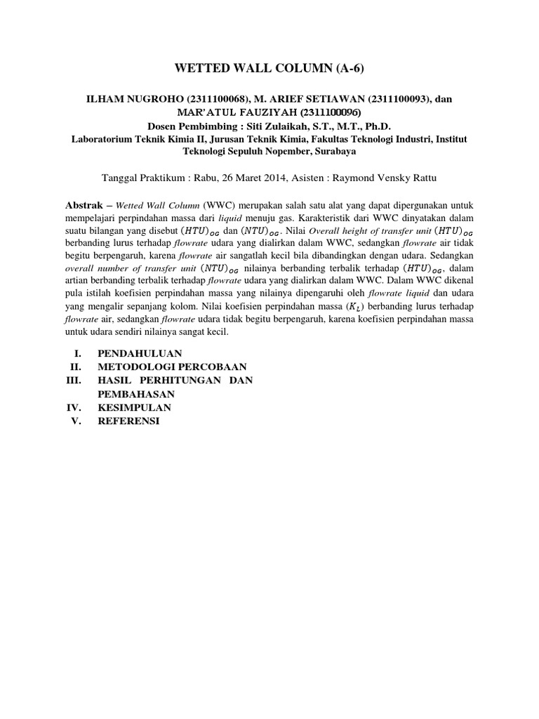 Wetted Wall Column | PDF