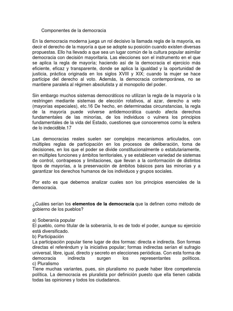 Componentes de La Democracia | PDF | Democracia | Ideologías políticas