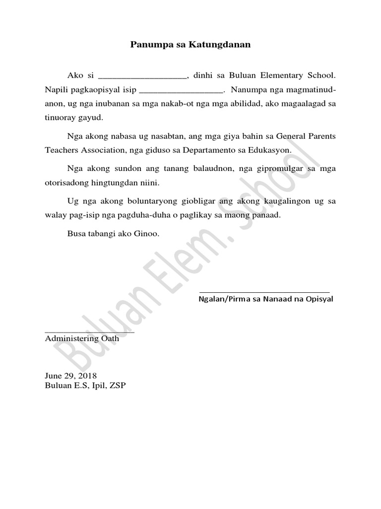 Induction Oath Bisaya