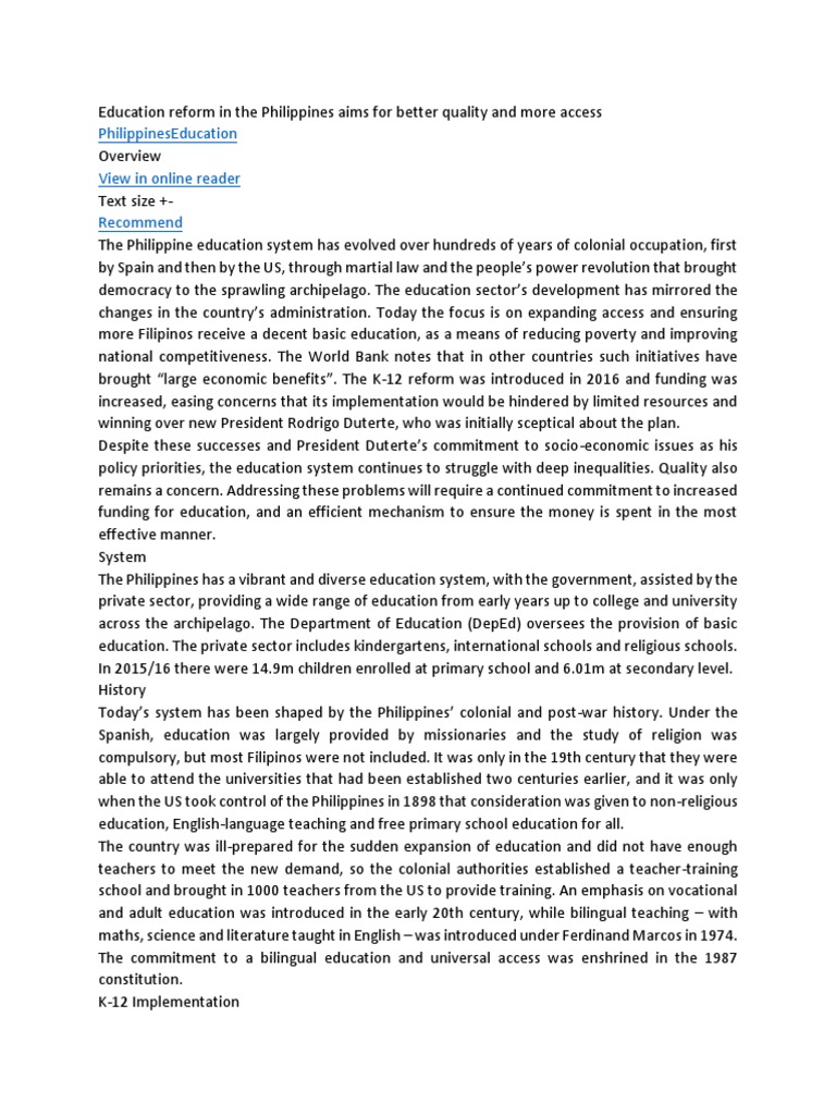 Education Reform in The Philippines Aims For Better Quality and More ...