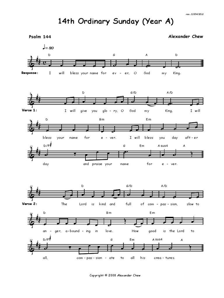 14th Ordinary Sunday (Year A) : Alexander Chew Psalm 144 | PDF | Torah ...