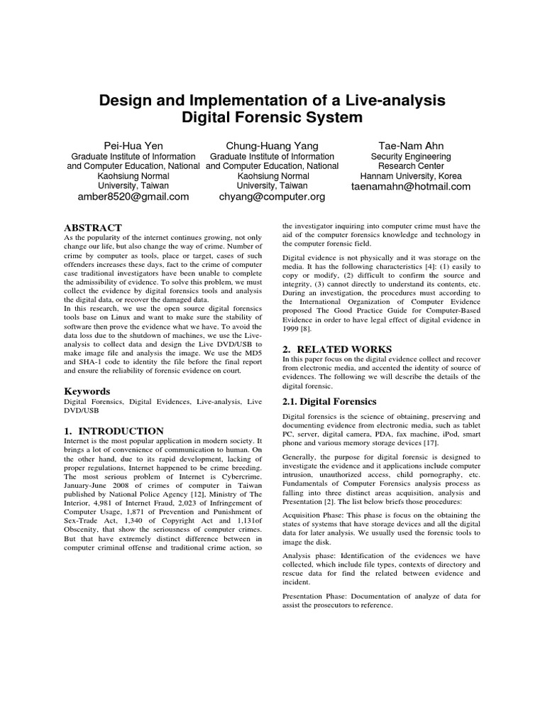 Design and Implementation of A Live-Analysis Digital Forensic System ...