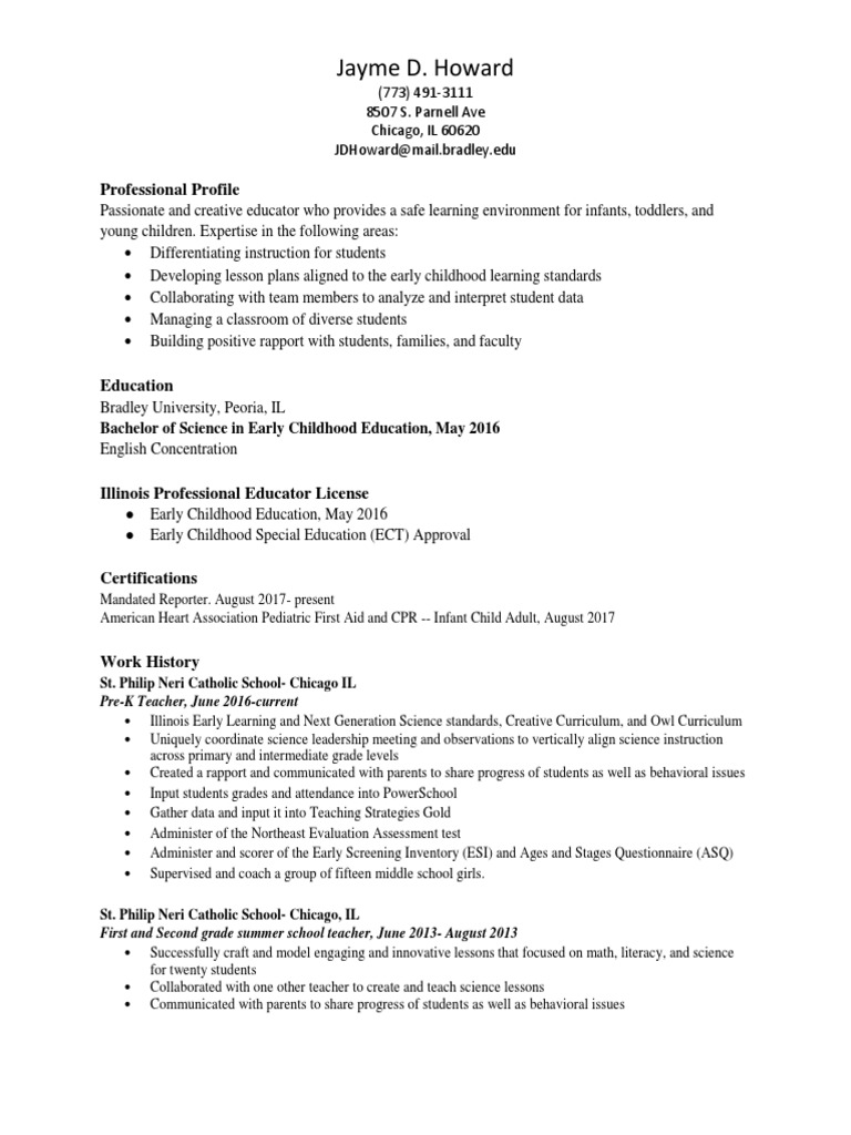 Howar Jayme Resume 1 | PDF | Early Childhood Education | Schools