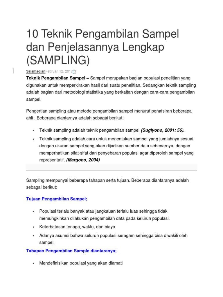 10 Teknik Pengambilan Sampel Dan Penjelasannya Lengkap | PDF
