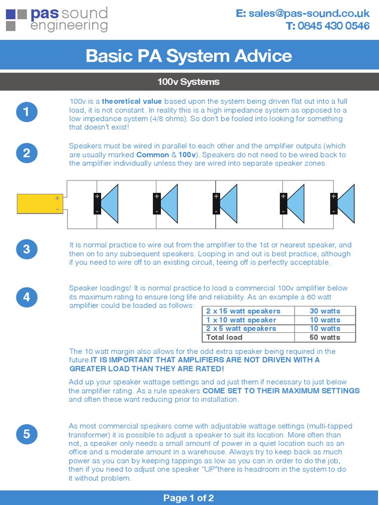 Basic 100v System Wiring Guide | PDF | Loudspeaker | Amplifier