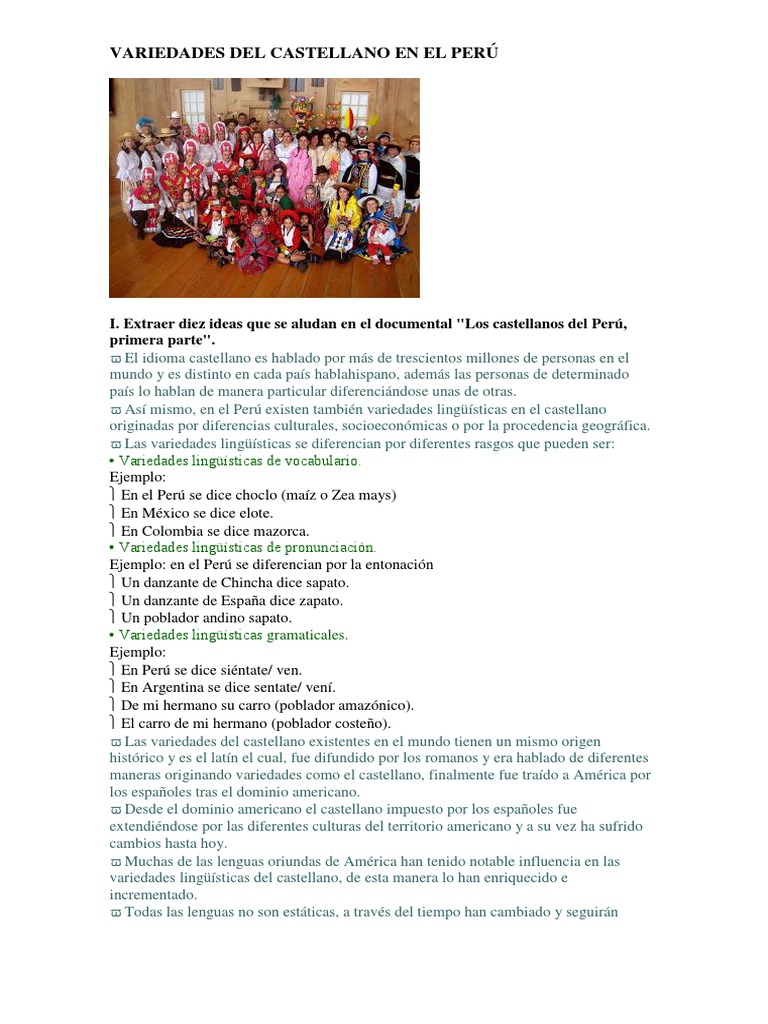 Variedades Del Castellano en El Perú | PDF | Lengua española | Maíz