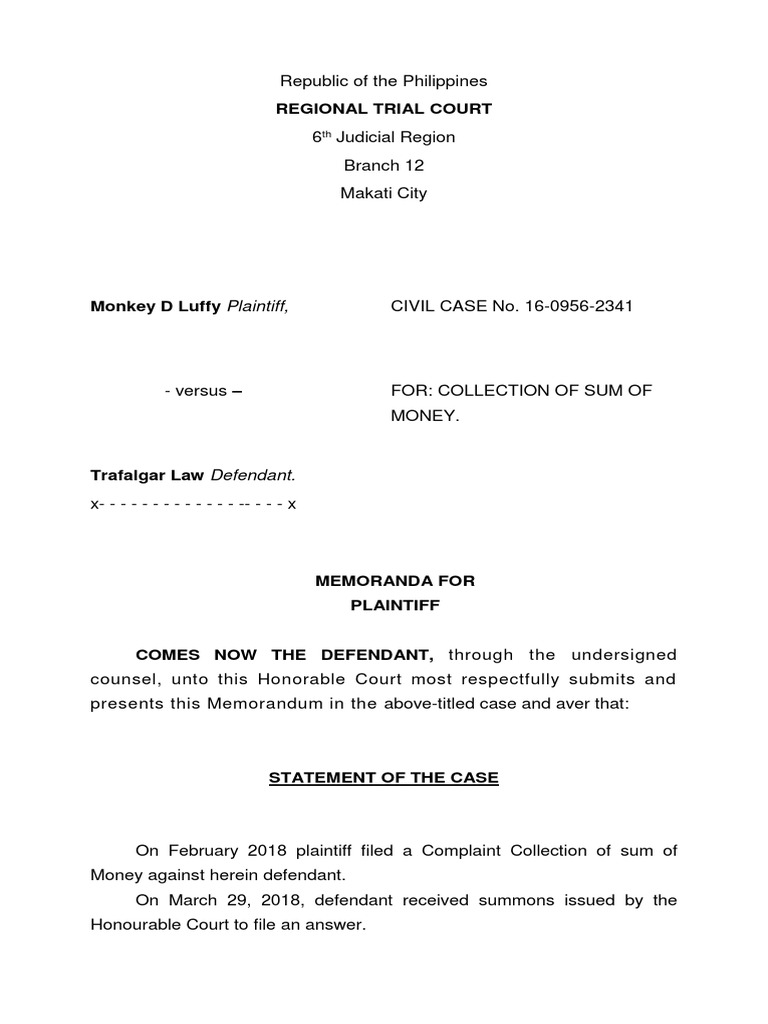 Memoranda Defendant | PDF | Lawsuit | Promissory Note