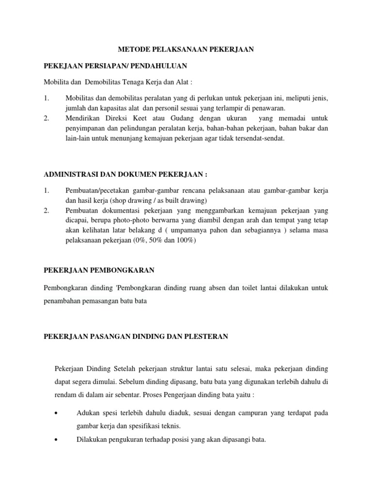 Metode Pelaksanaan Pekerjaan | PDF