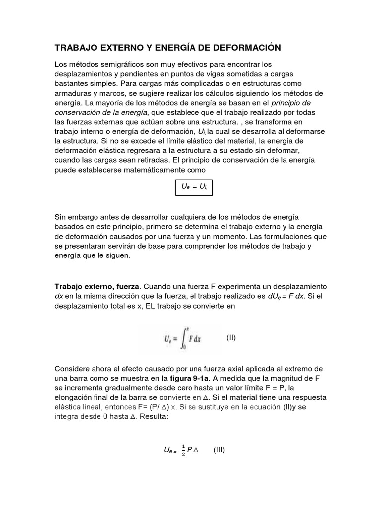 Trabajo Externo y Energía de Deformación | PDF | Elasticidad (Física) | Deformación (Mecánica)