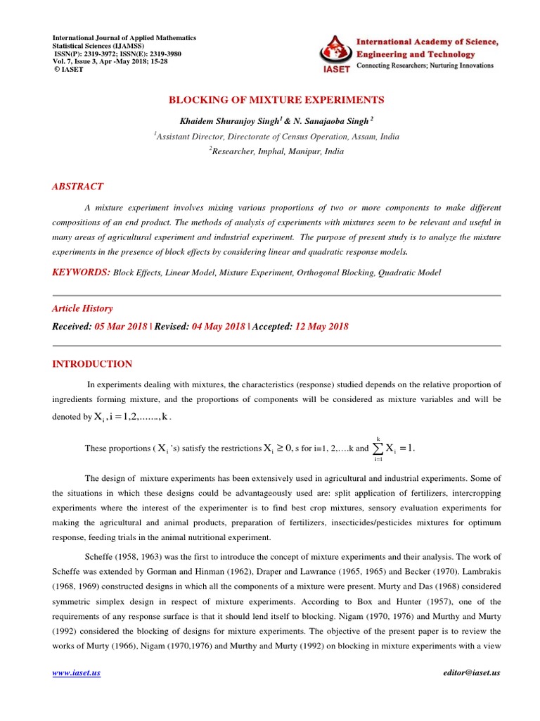 Ijamss - Blocking of Mixture Experiments | PDF | Regression Analysis | Linear Regression